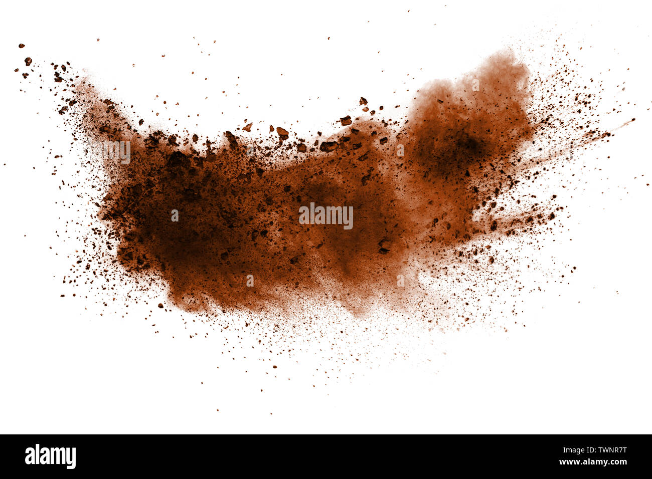 Explosion of deep brown powder on white background Stock Photo - Alamy