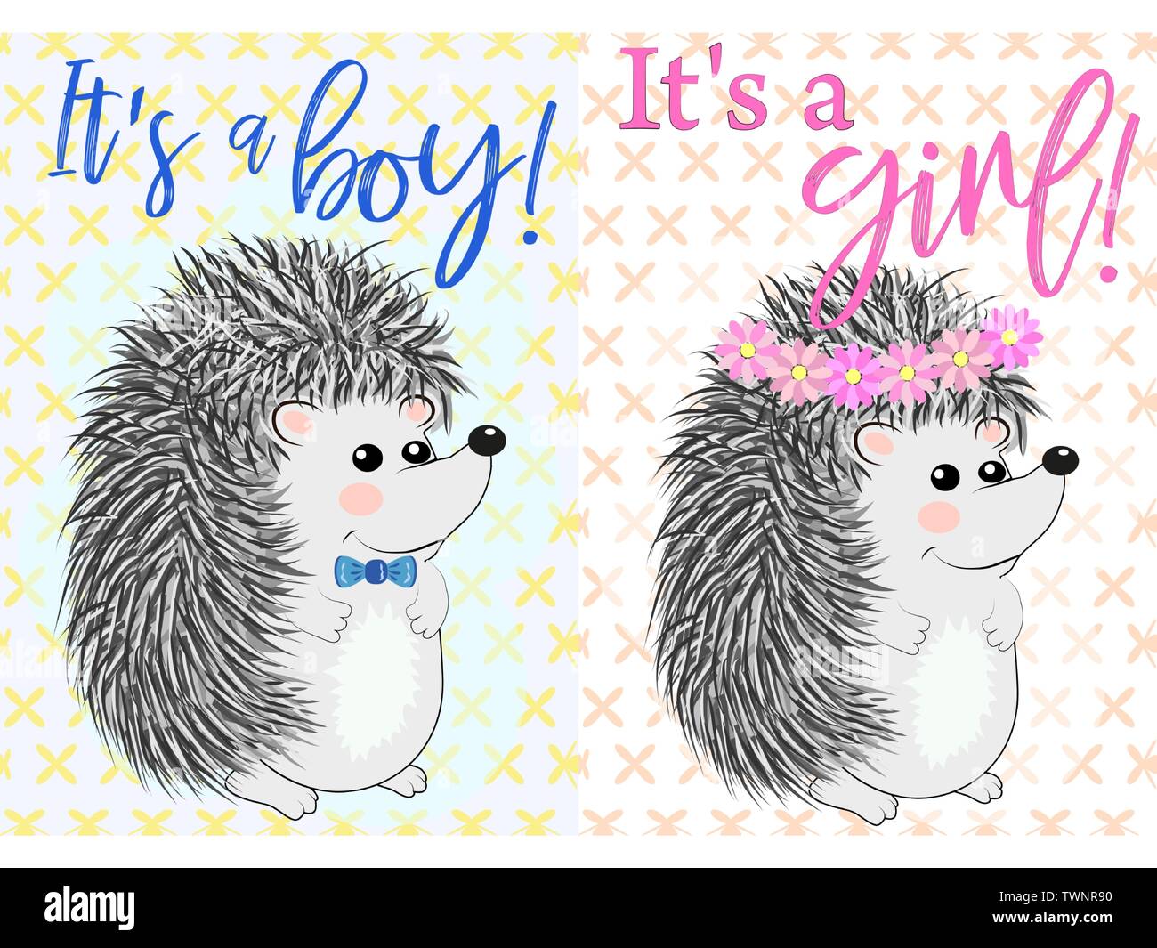 Baby Shower greeting card with babies Hedgehog boy and girl Stock ...