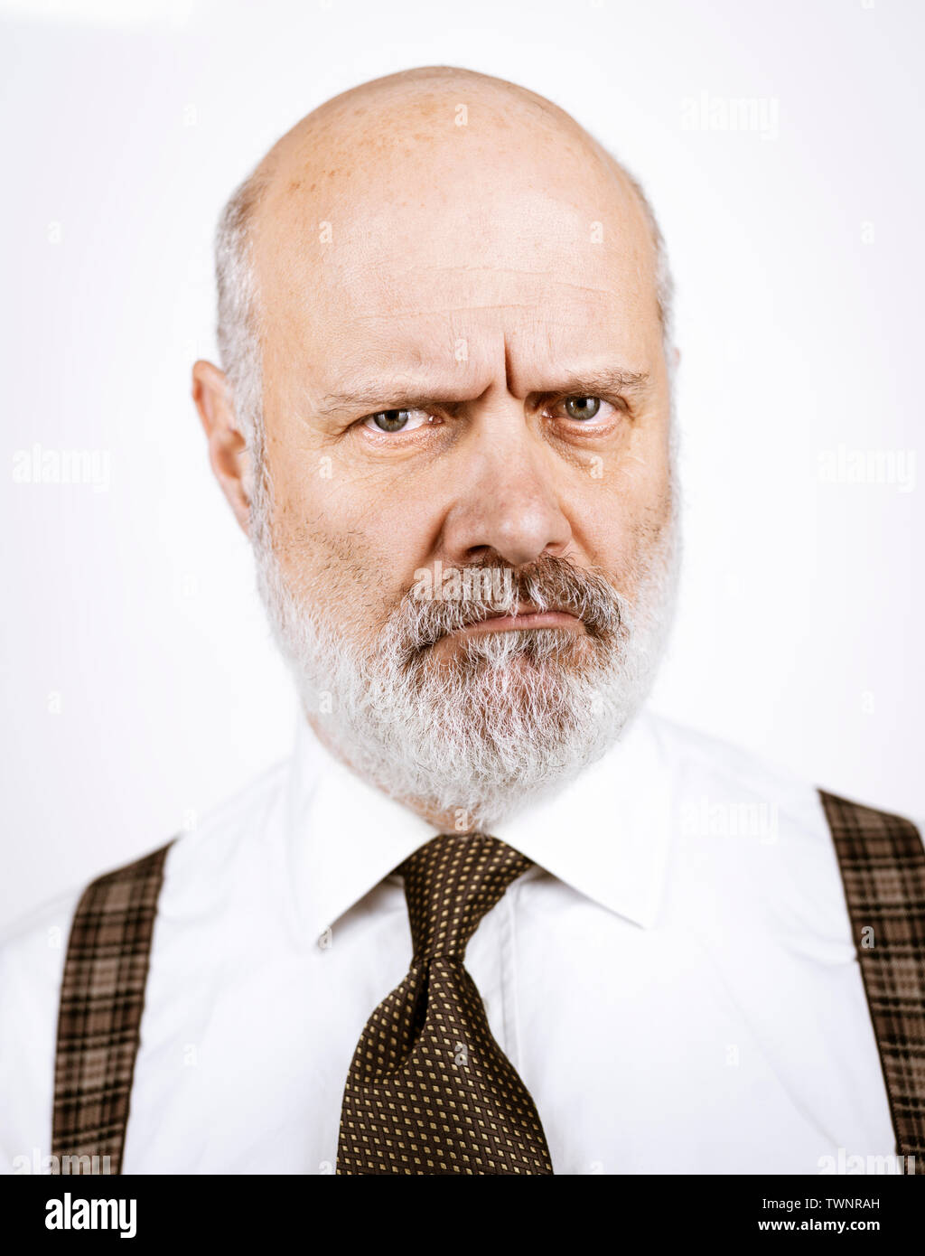 Disappointed sad senior man posing on white background, headshot Stock ...