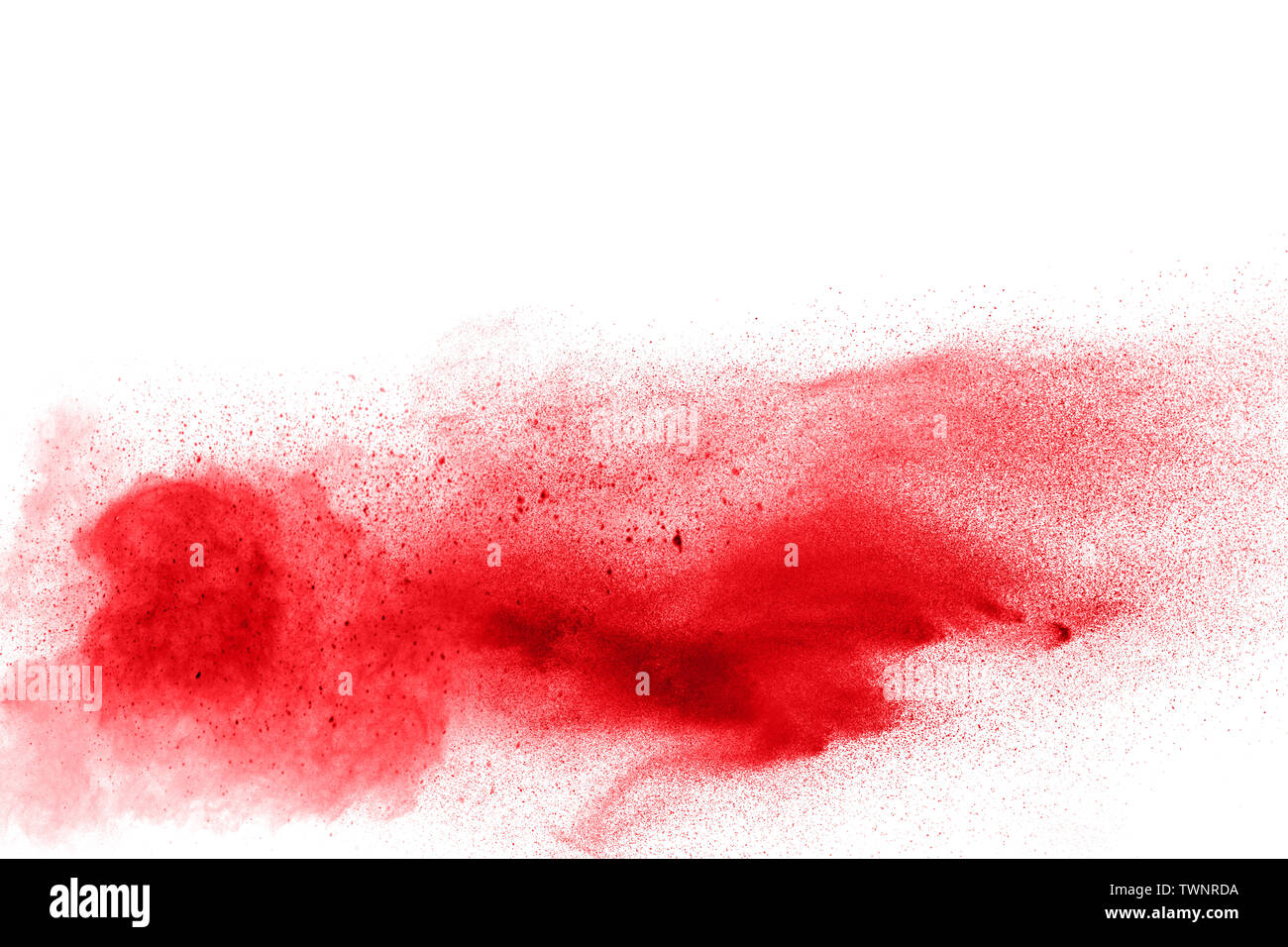 Explosion of red color powder on white background. Splashing of red ...