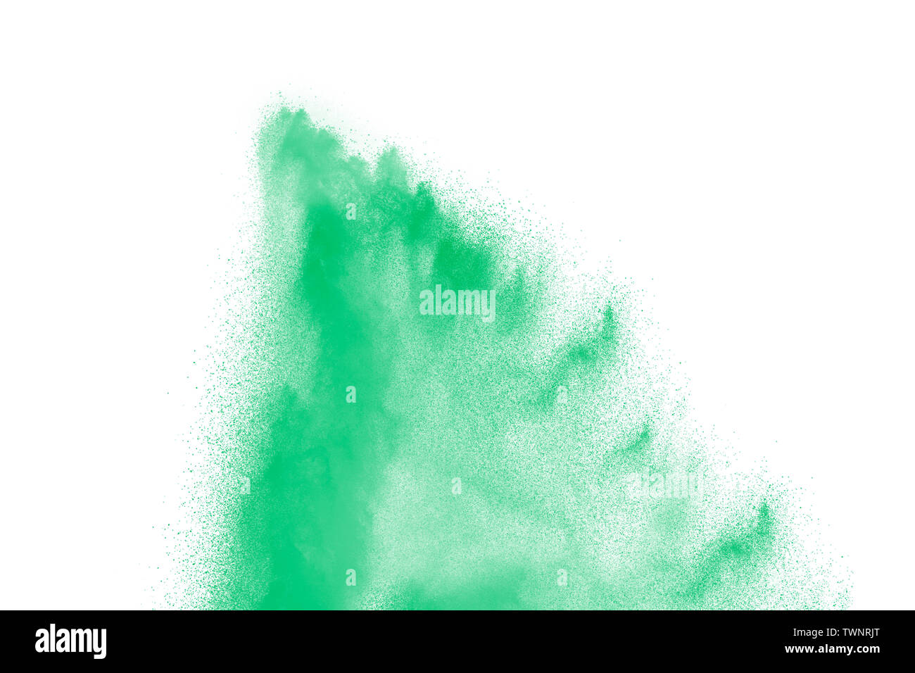 Green color powder explosion on white background Stock Photo - Alamy