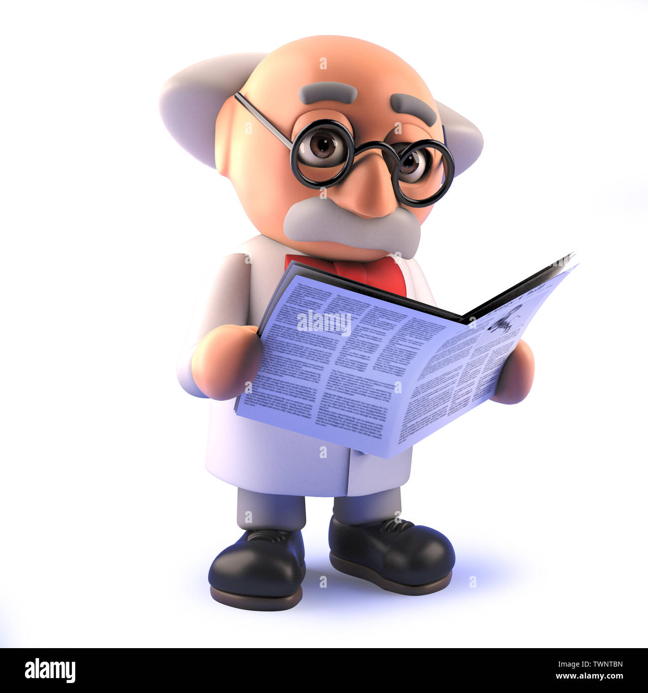Rendered 3d image of a mad cartoon scientist professor reading a ...
