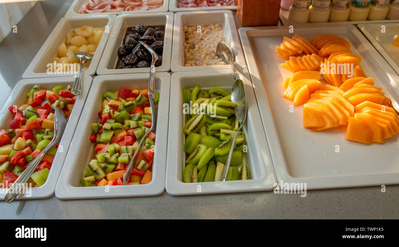 Buffet table for breakfast at the hotel Stock Photo - Alamy