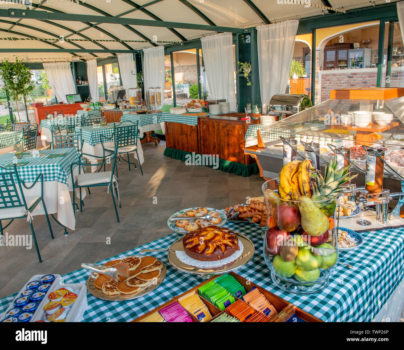 Buffet table for breakfast at the hotel Stock Photo - Alamy