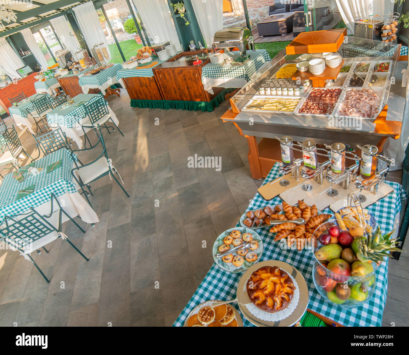 Buffet table for breakfast at the hotel Stock Photo - Alamy