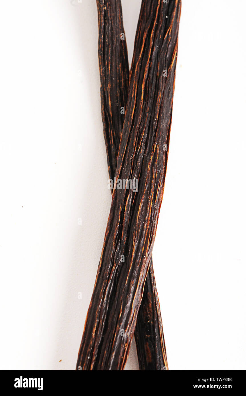 Vanilla stick on white background-closeup Stock Photo - Alamy