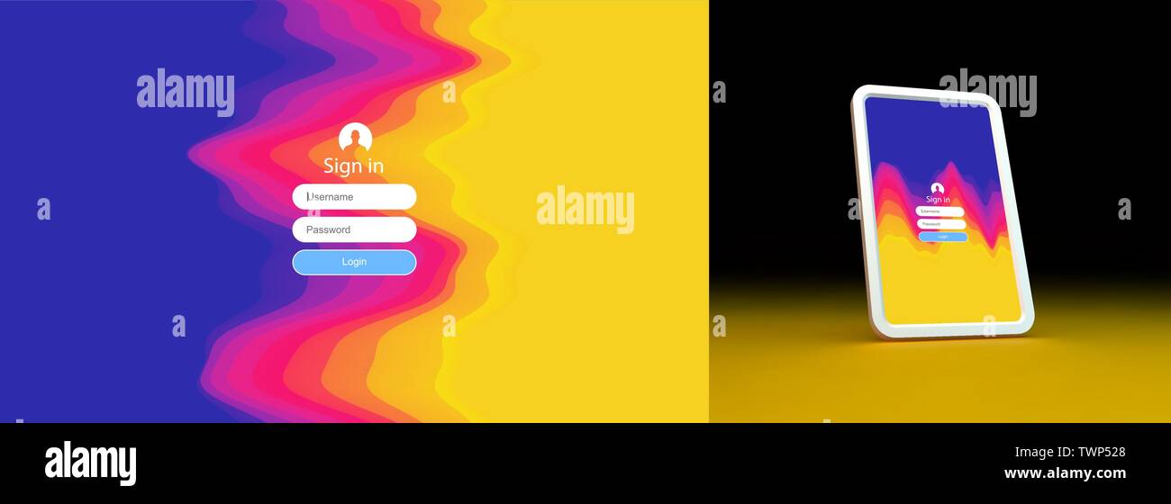 Login user interface. Modern screen design for mobile app and web design. Gradient background ...