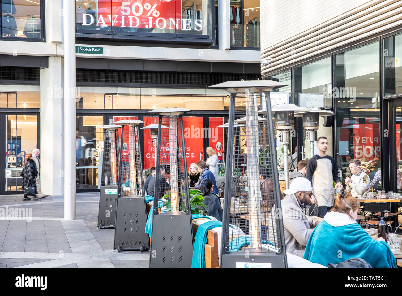Barangaroo precinct in Sydney city centre, winters day so local cafe ...