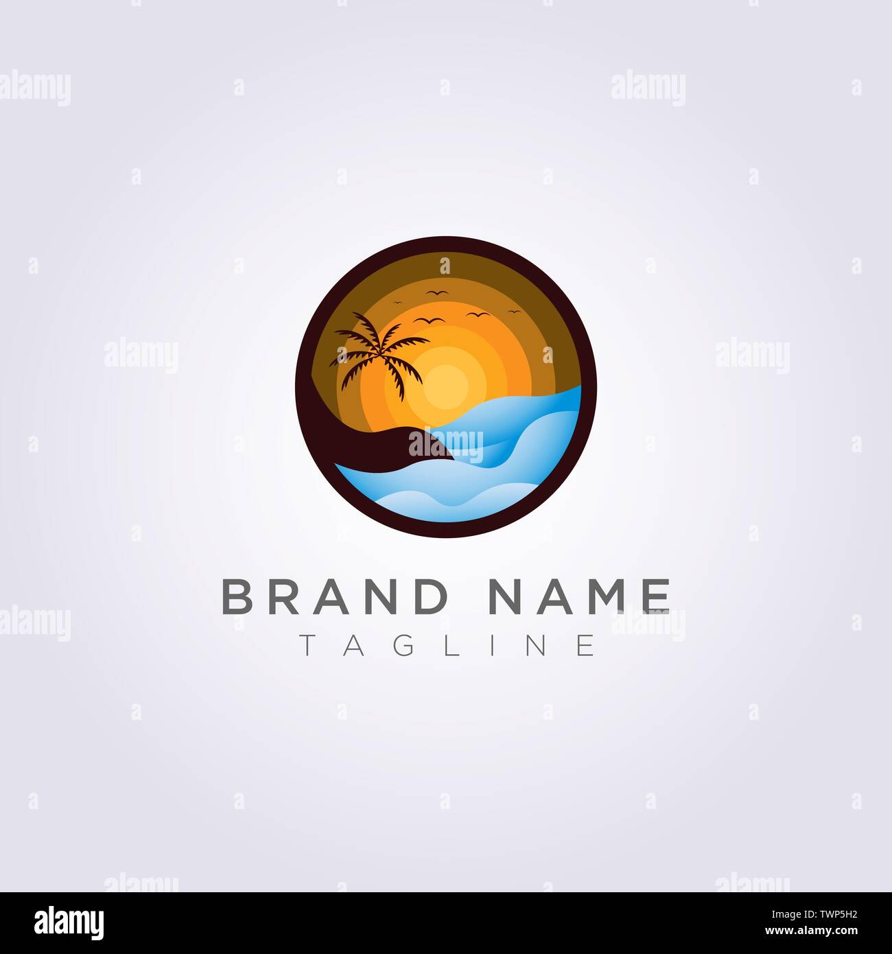 Islands with Oceans and sunset views in a circle Vector Illustration ...