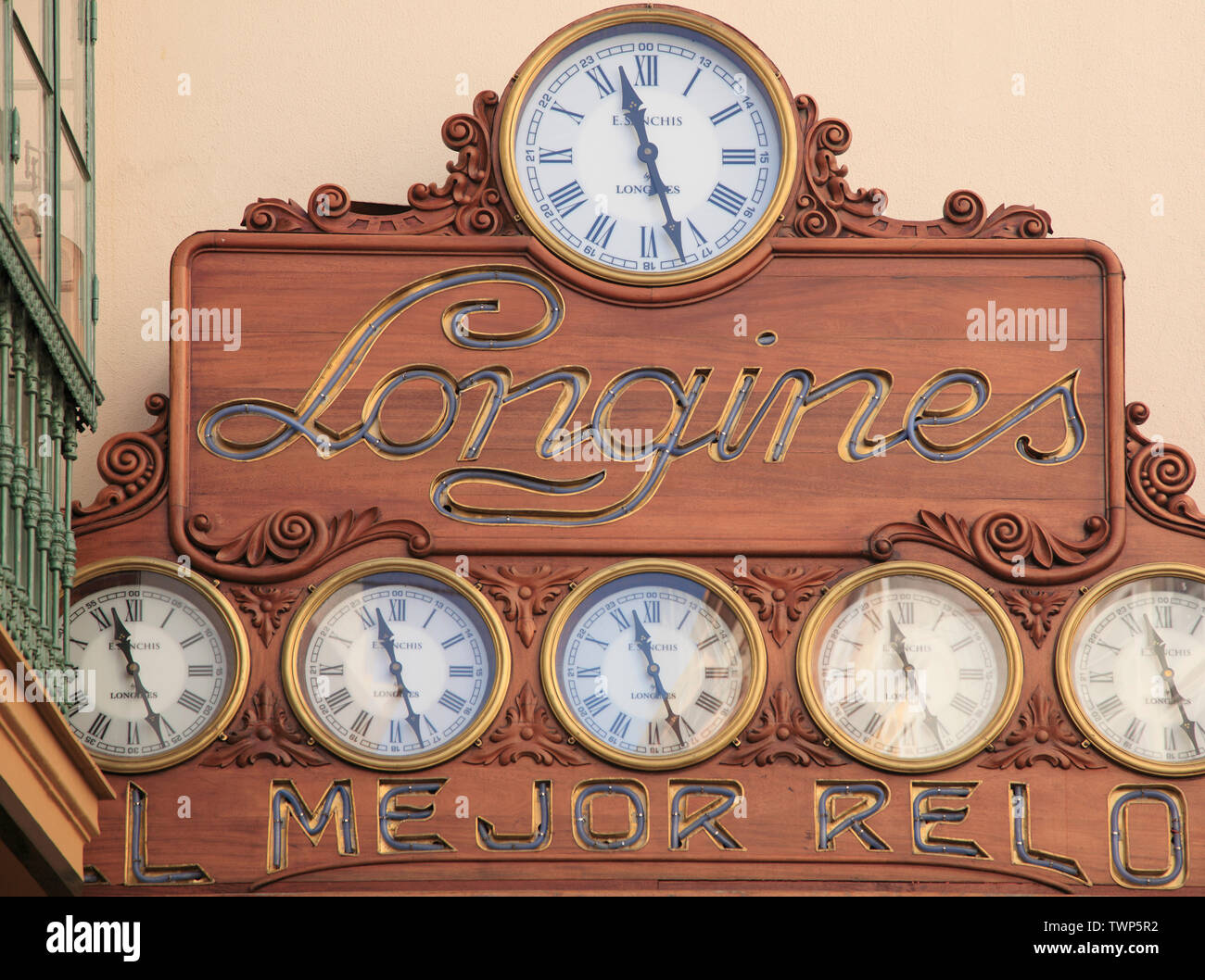 Spain; Andalusia; Seville; watch store sign, clocks Stock Photo - Alamy