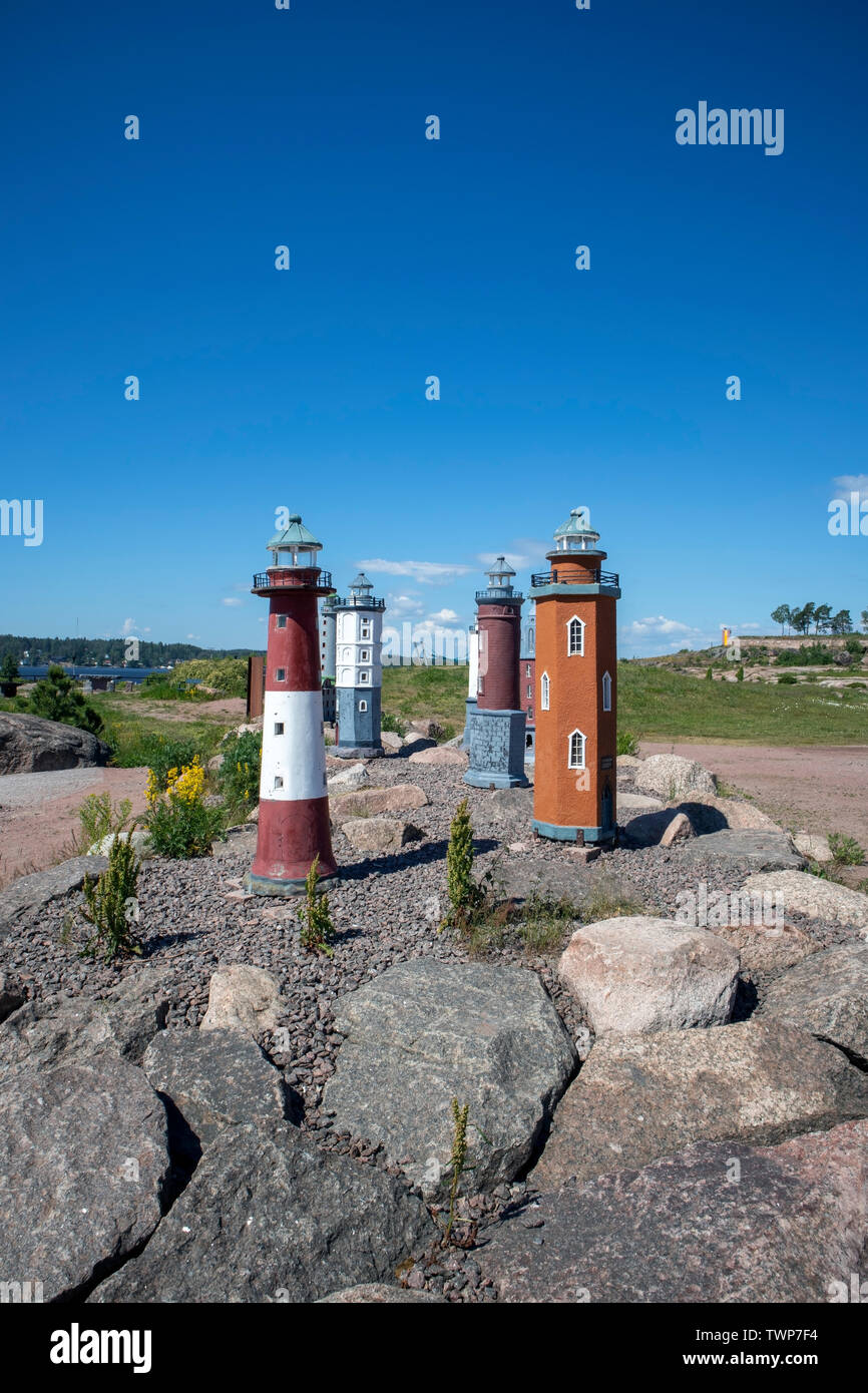 lighthouse models in The Katariina Seaside Park in Kotka, Finland Stock ...