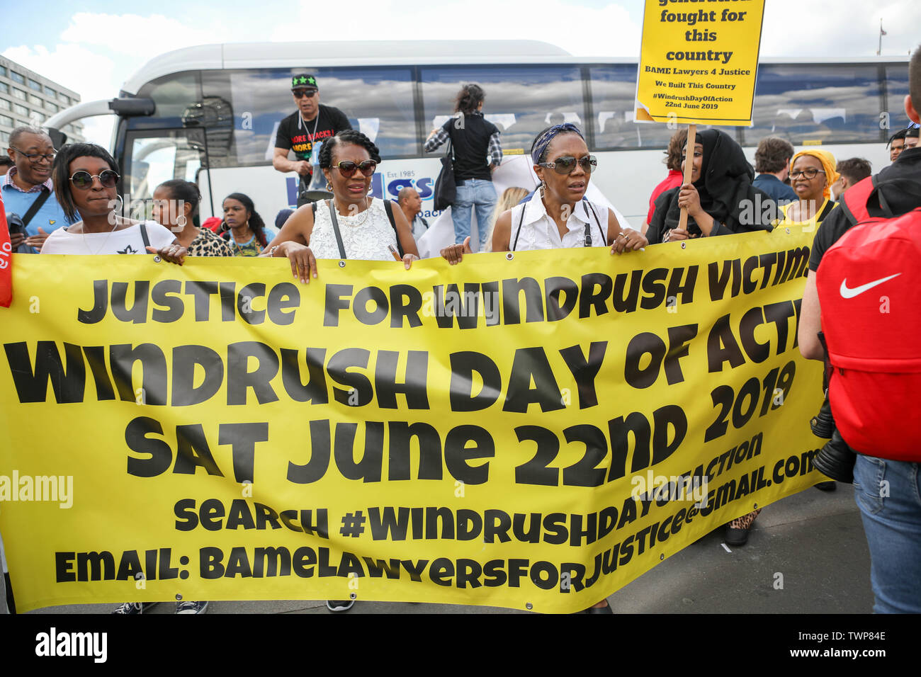 Westminster Bridge, London, UK. 22nd June, 2019. A banner drop from ...