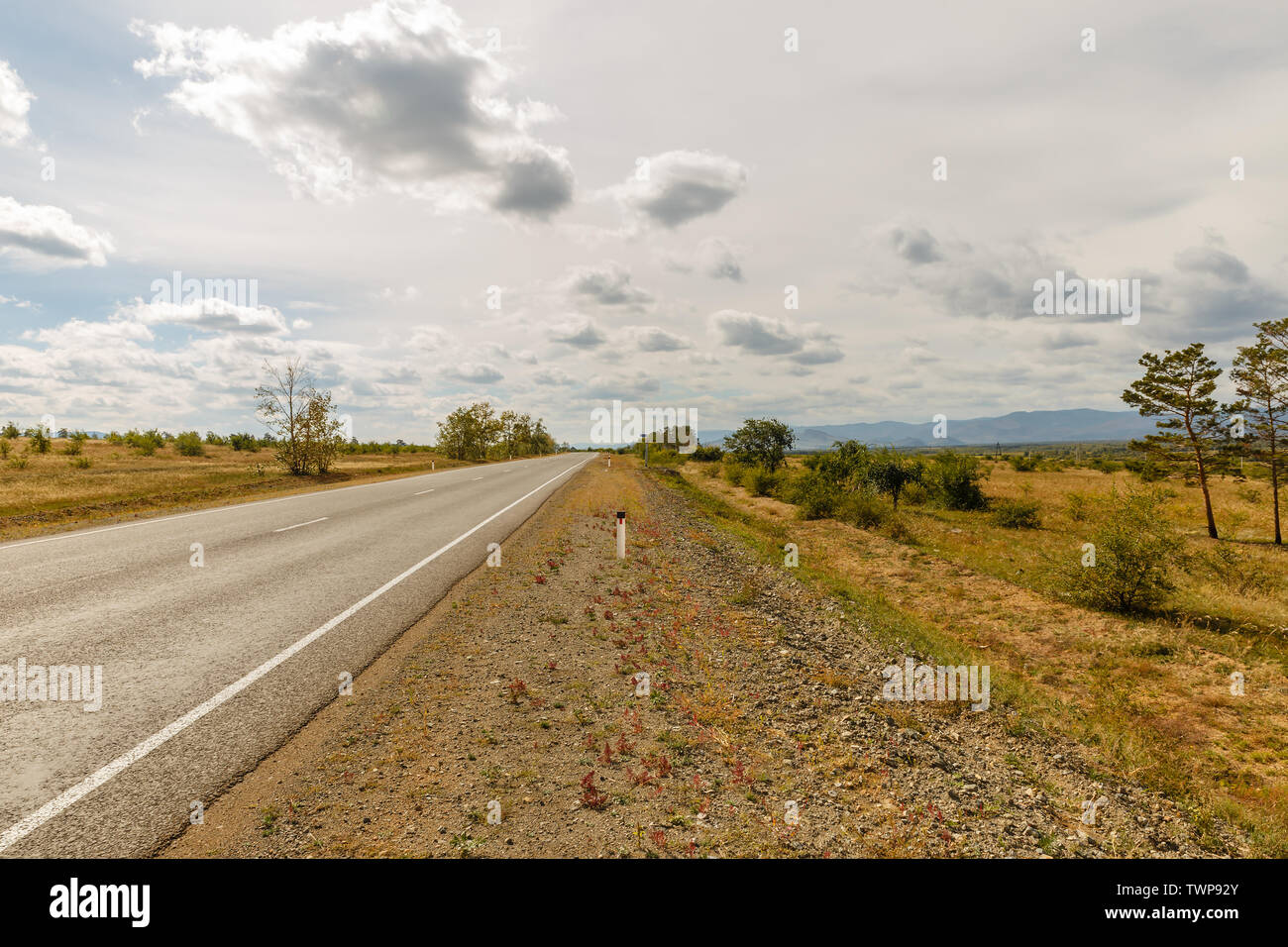 asphalt road Ulan-Ude - Kyakhta, Selenginsky District, Buryatia Russia ...
