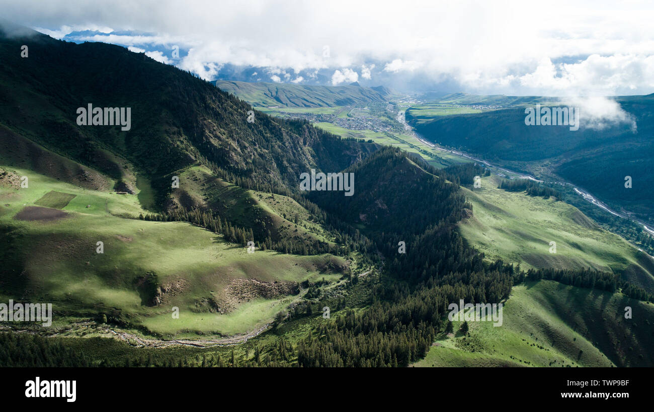 Qilian. 22nd June, 2019. Aerial photo taken on June 22, 2019 shows the ...