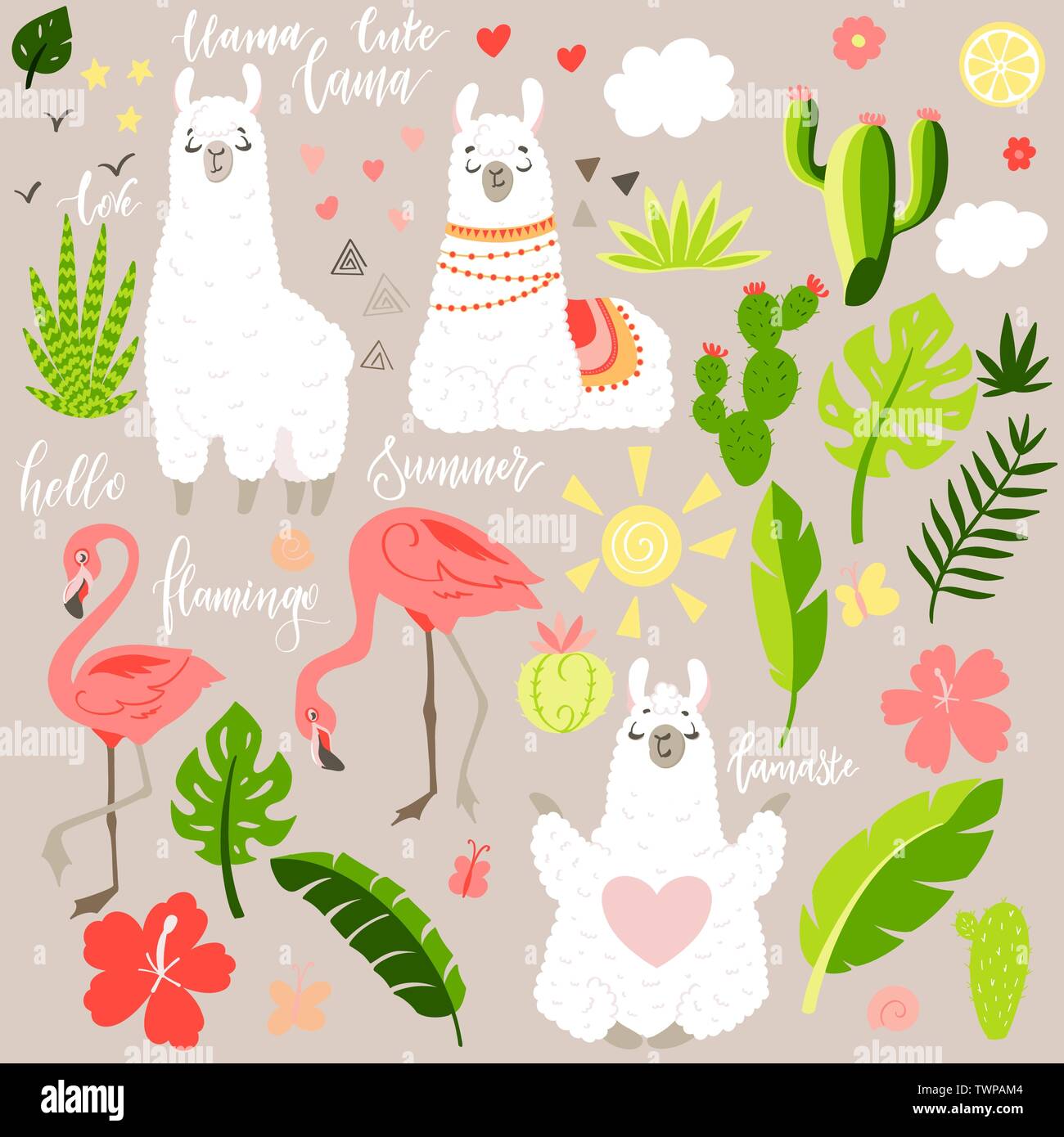 Lama in cartoon style. Stickers. Hand drawn illustration. Elements for ...