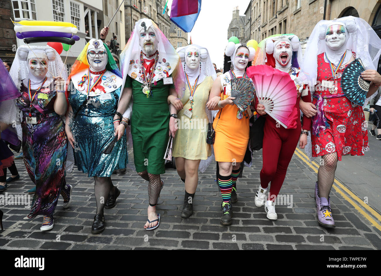 Pride marchers at a rally outside the Scottish Parliament in Edinburgh ...