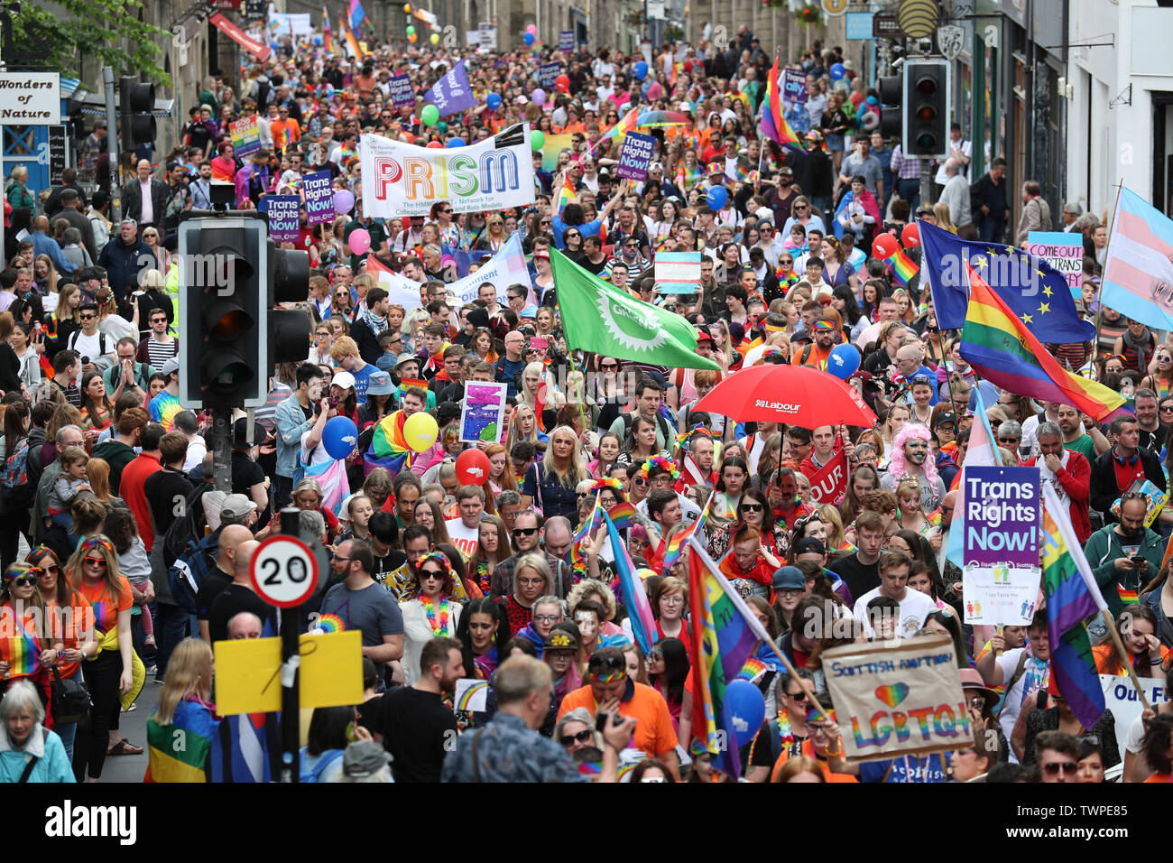 Pride marchers at a rally outside the Scottish Parliament in Edinburgh ...
