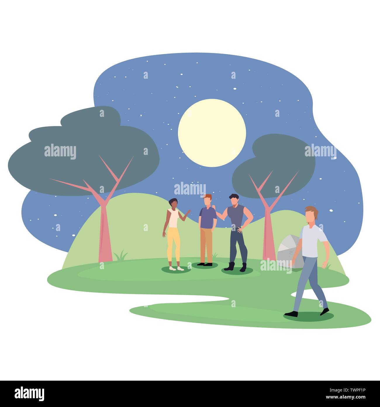 Woman in park at night Stock Vector Images - Alamy