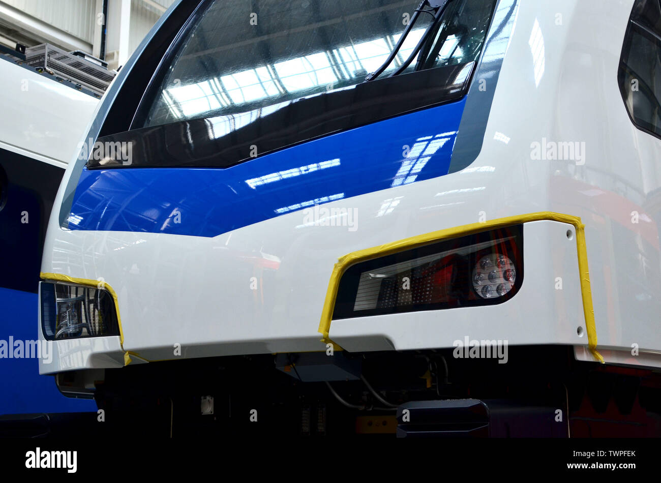 Inside of the rail car assembly plant. Industrial workshop for the ...