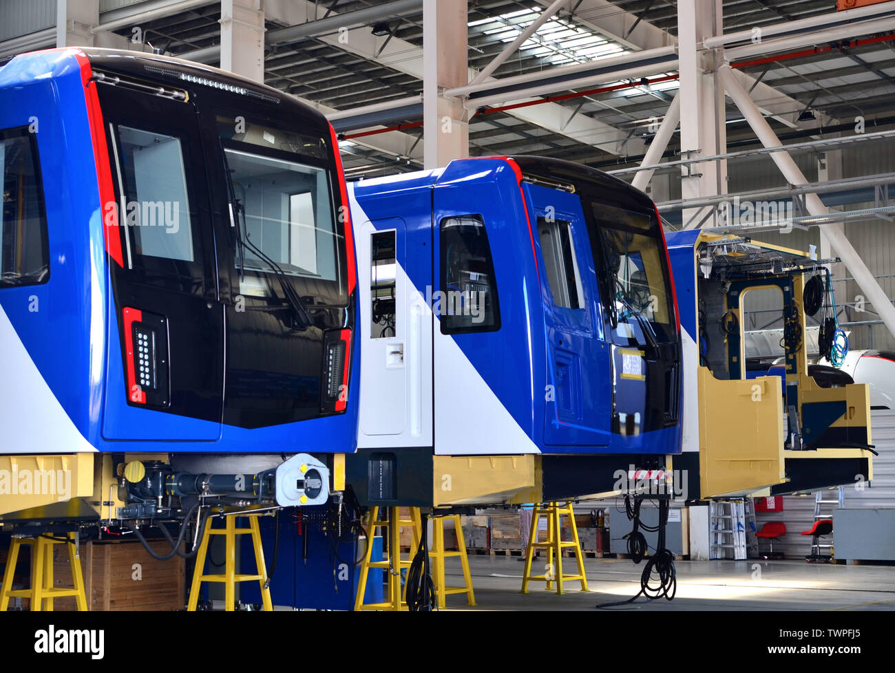 A four-car Stadler train produced by the Stadler Minsk rolling stock ...