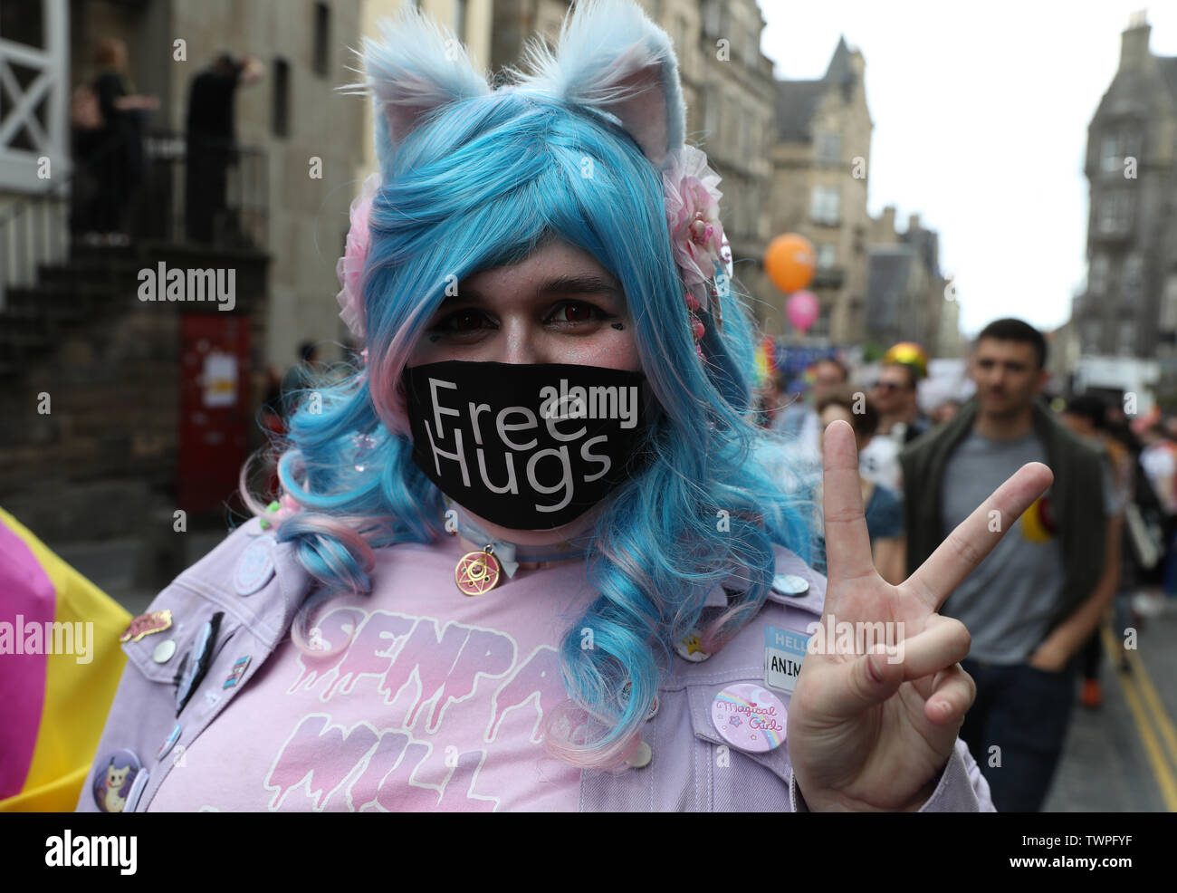 Pride marchers at a rally outside the Scottish Parliament in Edinburgh ...