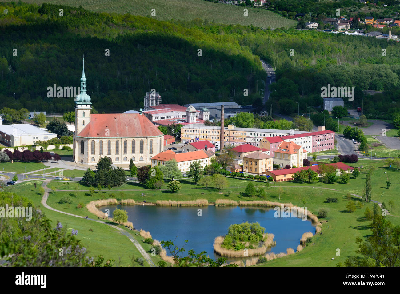 Most (Brüx): Deanery Church of the Assumption, old city center in ...