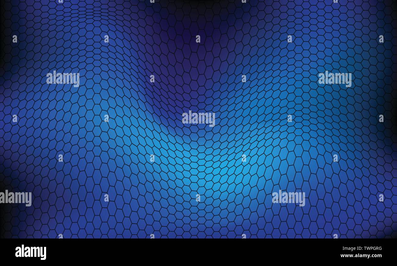 Abstract black line hexagon mesh wave on blue background texture vector ...