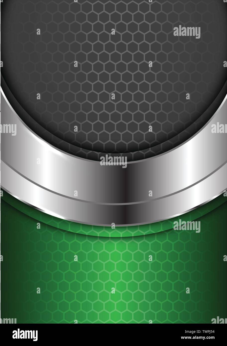 Abstract silver curve center with green gray hexagon pattern design ...