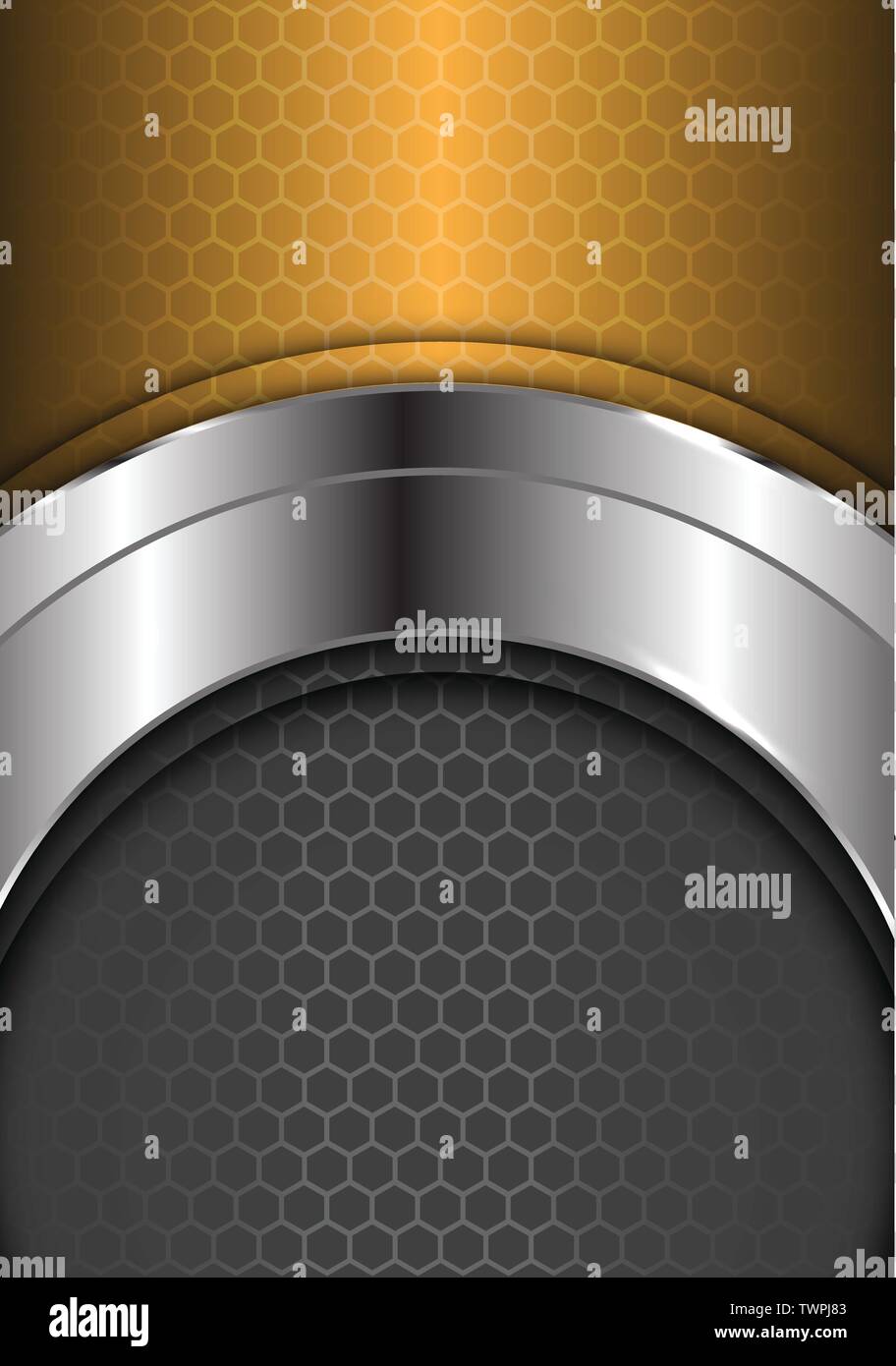 Abstract silver curve center with gold gray hexagon pattern design ...