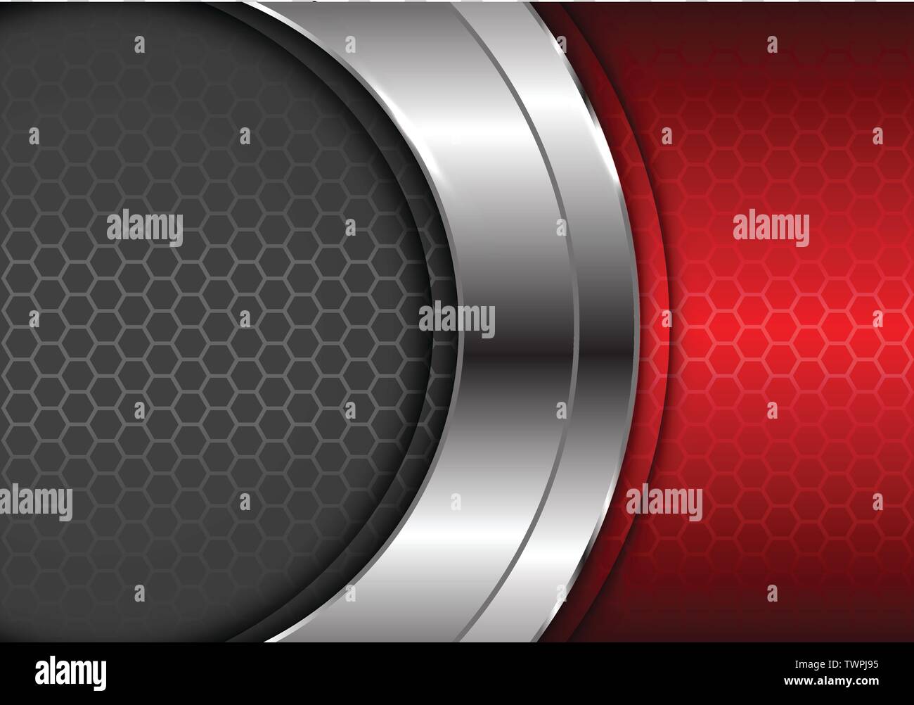 Abstract silver curve center with red gray hexagon pattern design ...