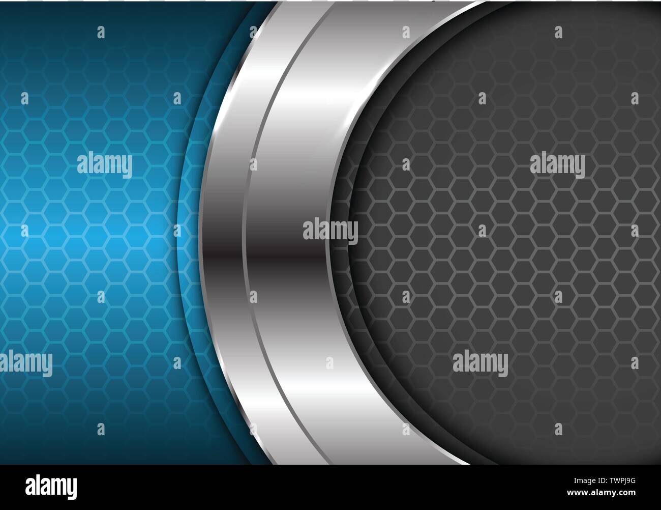 Abstract silver curve center with blue gray hexagon pattern design ...