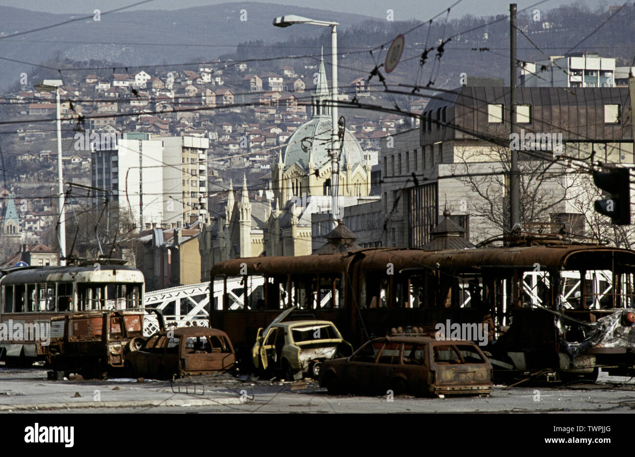 15th March 1993 During the Siege of Sarajevo: the scene of destruction ...