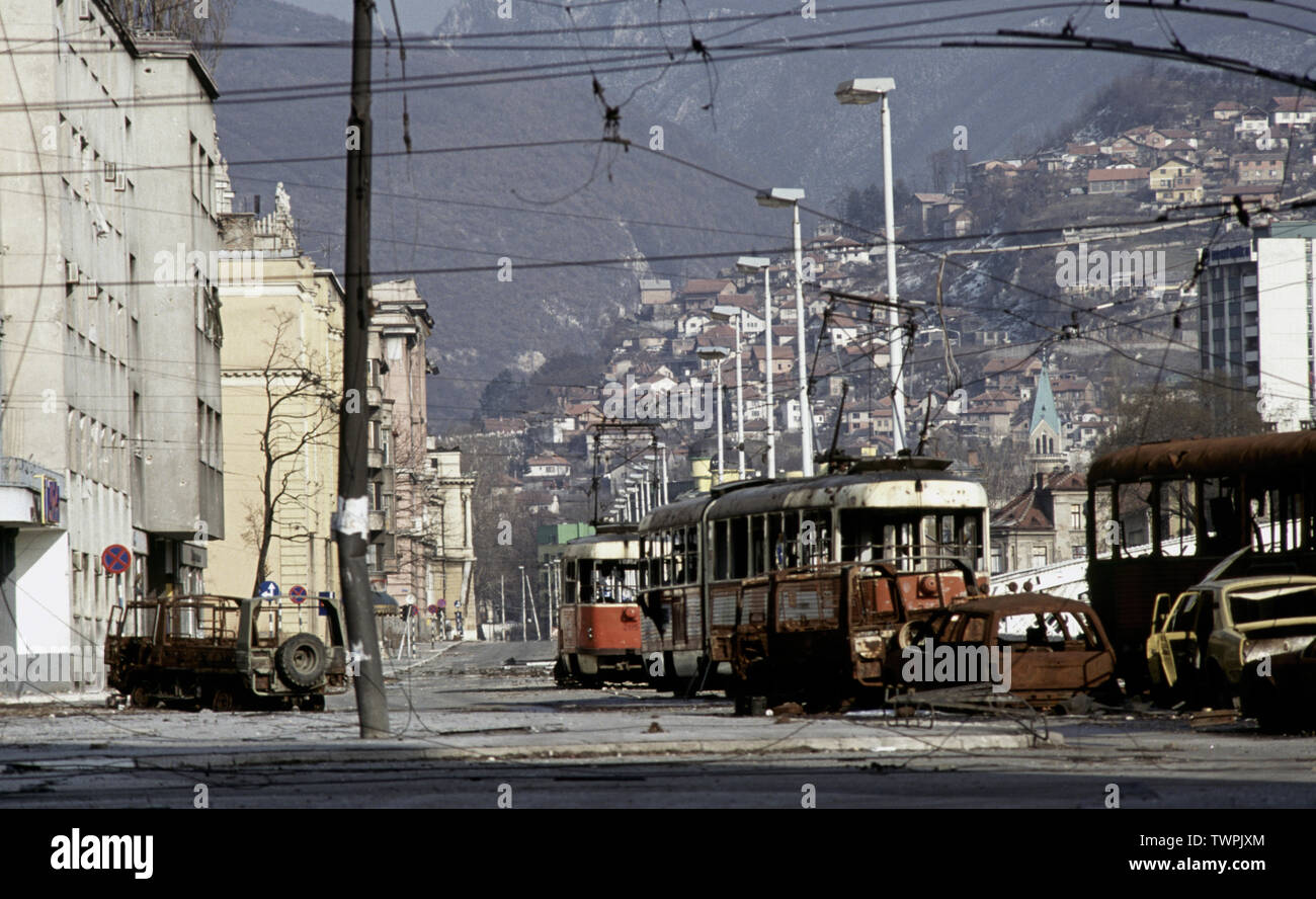 15th March 1993 During the Siege of Sarajevo: the scene of destruction ...