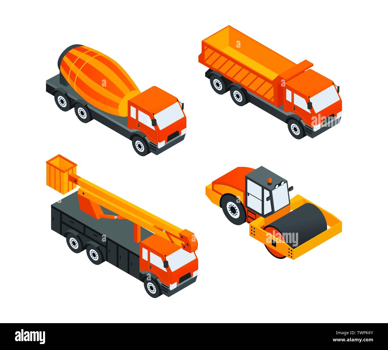 Construction Vehicles - modern vector isometric colorful elements Stock ...
