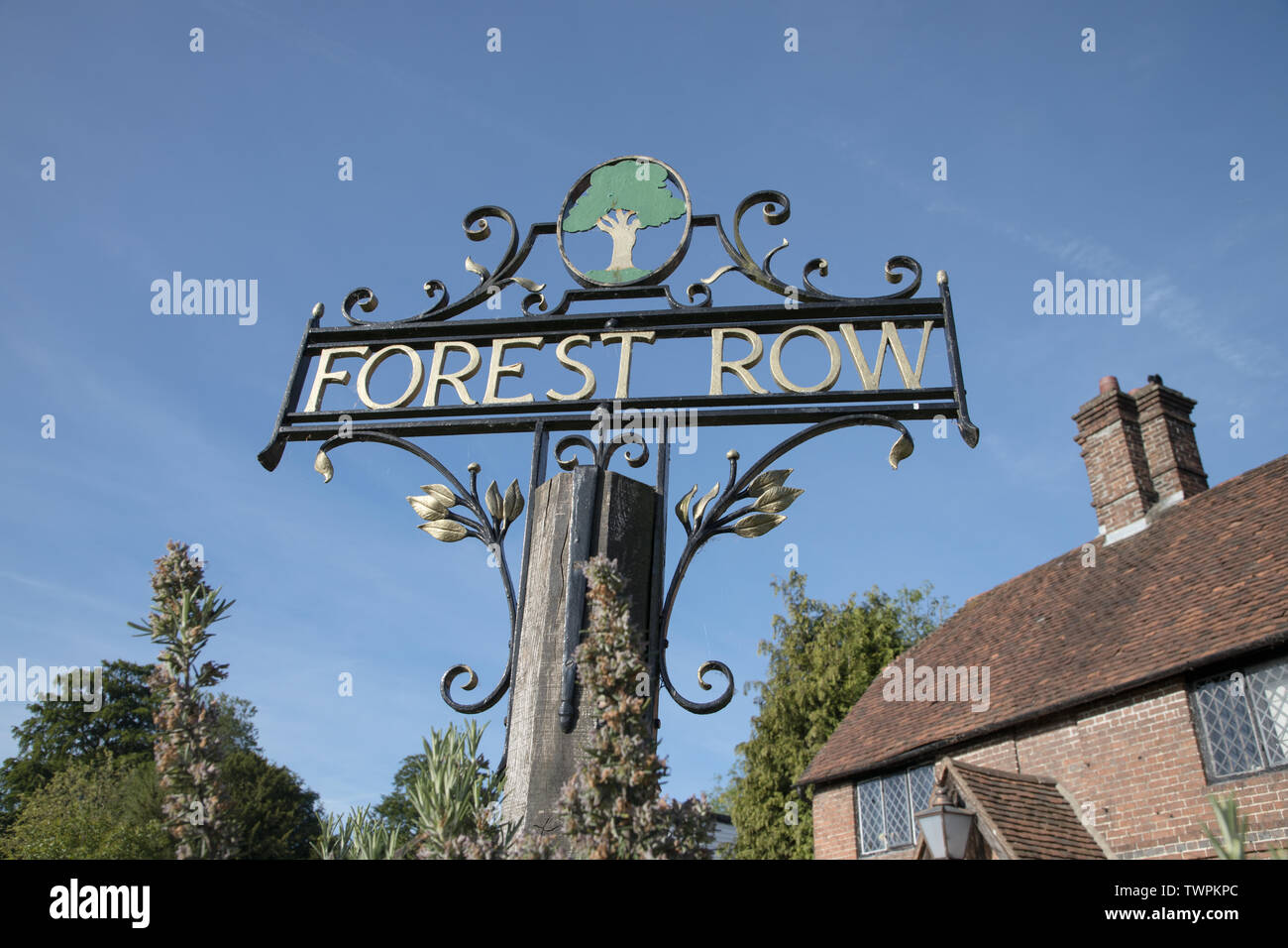 forest row village sign east sussex Stock Photo - Alamy