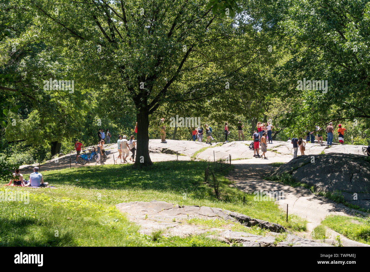 People Enjoying Overview Rock Formation, Central Park, NYC Stock Photo ...