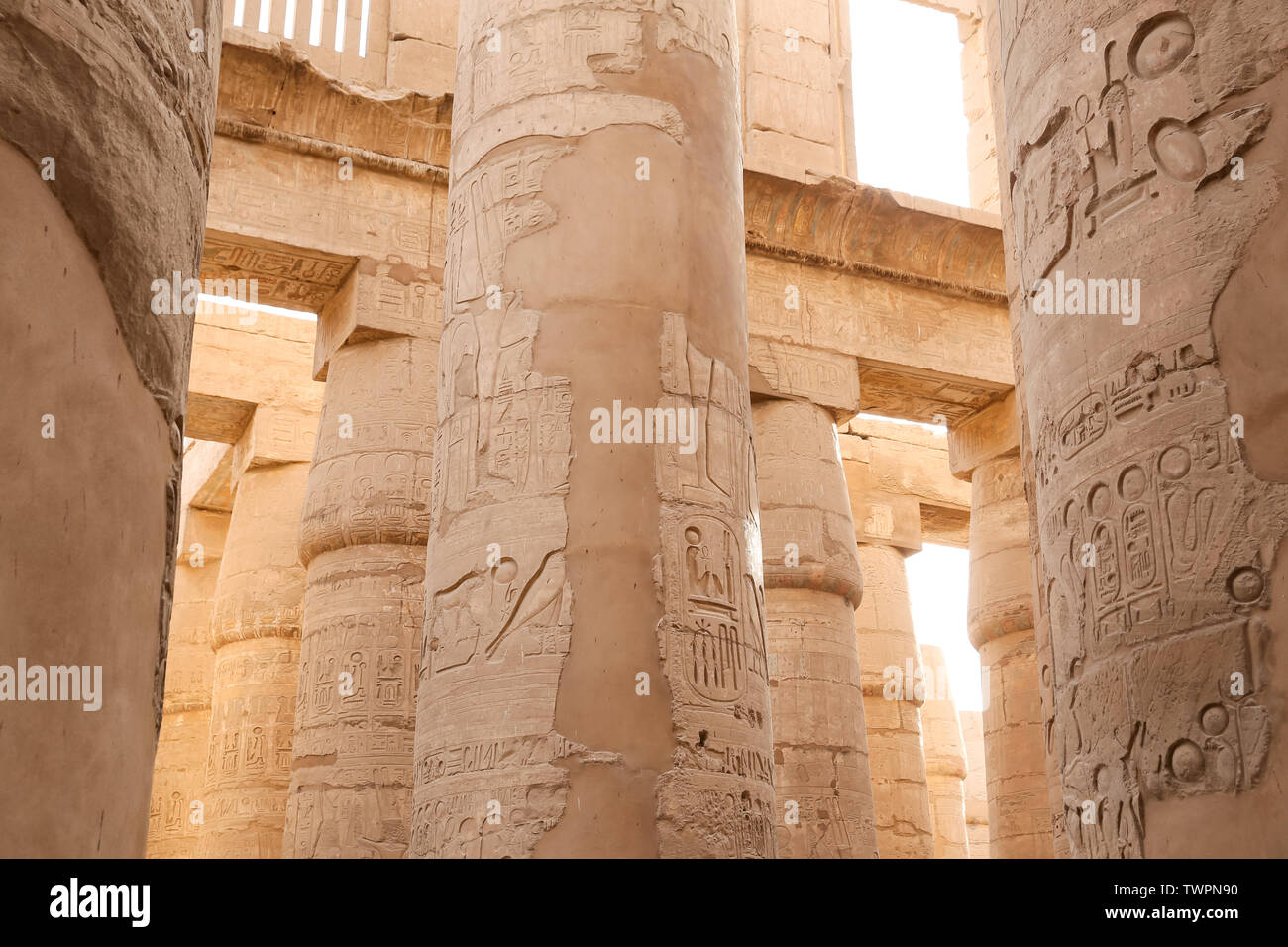 Columns in Hypostyle Hall of Karnak Temple, Luxor City, Egypt Stock ...