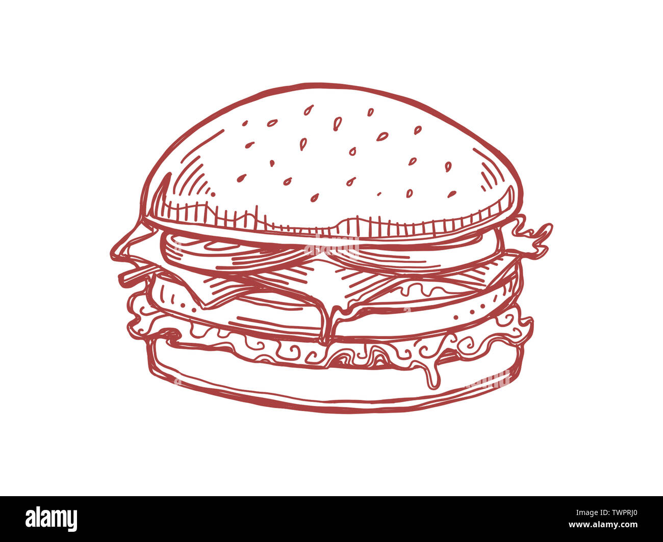 Hand drawn illustration or drawing of a hamburger Stock Photo - Alamy