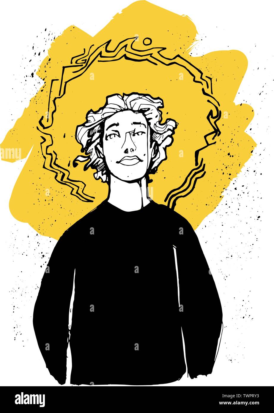 Hand drawn vector illustration or drawing of a young man Stock Vector ...
