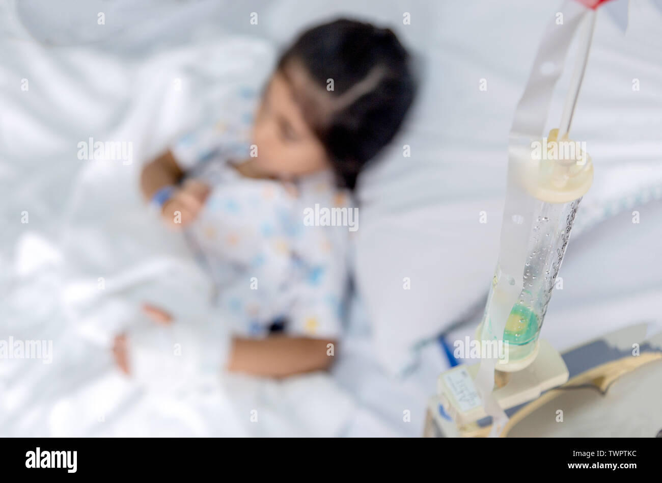 clinic heal kid Fluids Intravenous to blood vein in hosital room. Virus ...