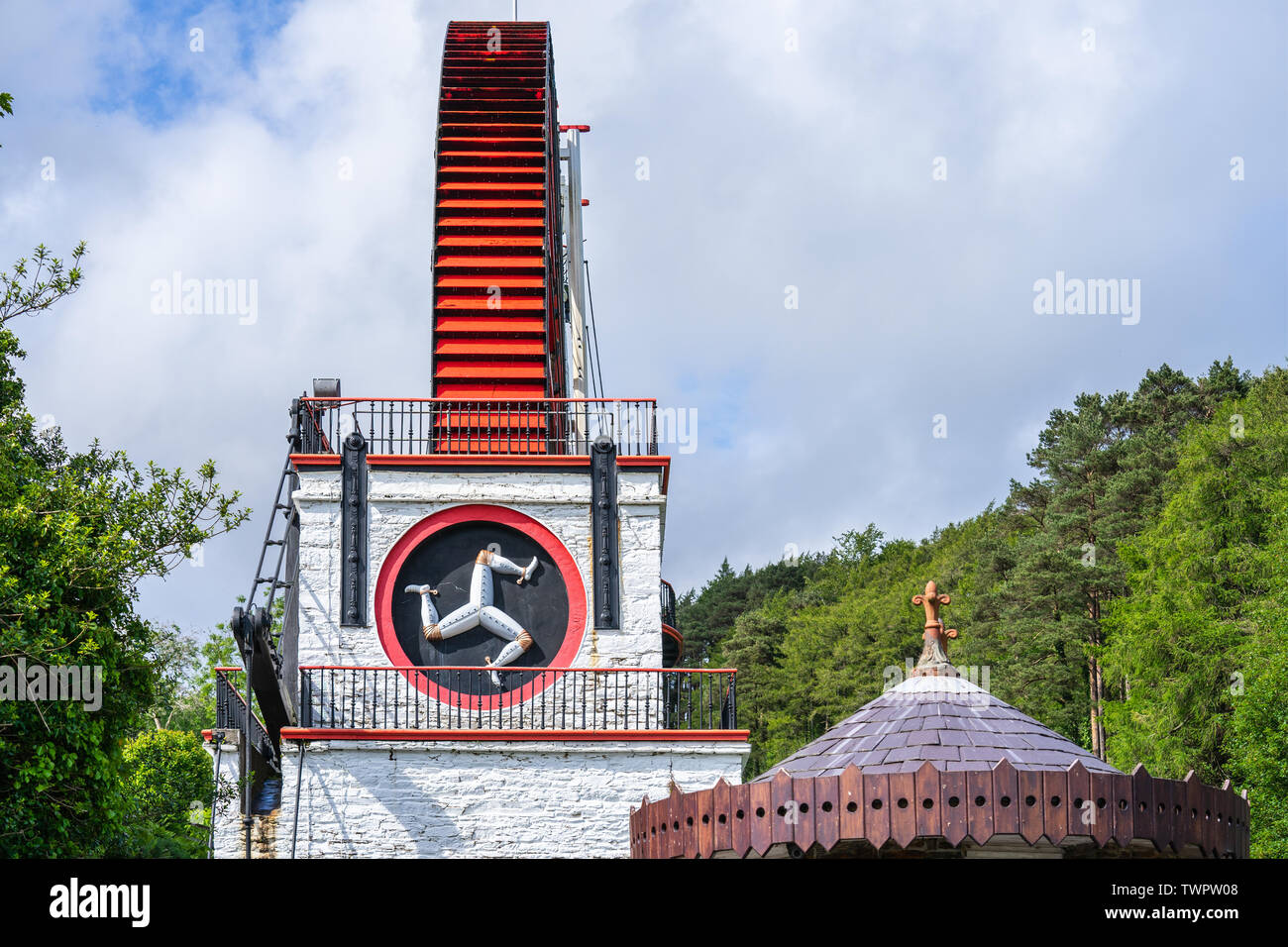 The Laxey Wheel also known as Lady Isabella is built into the hillside ...