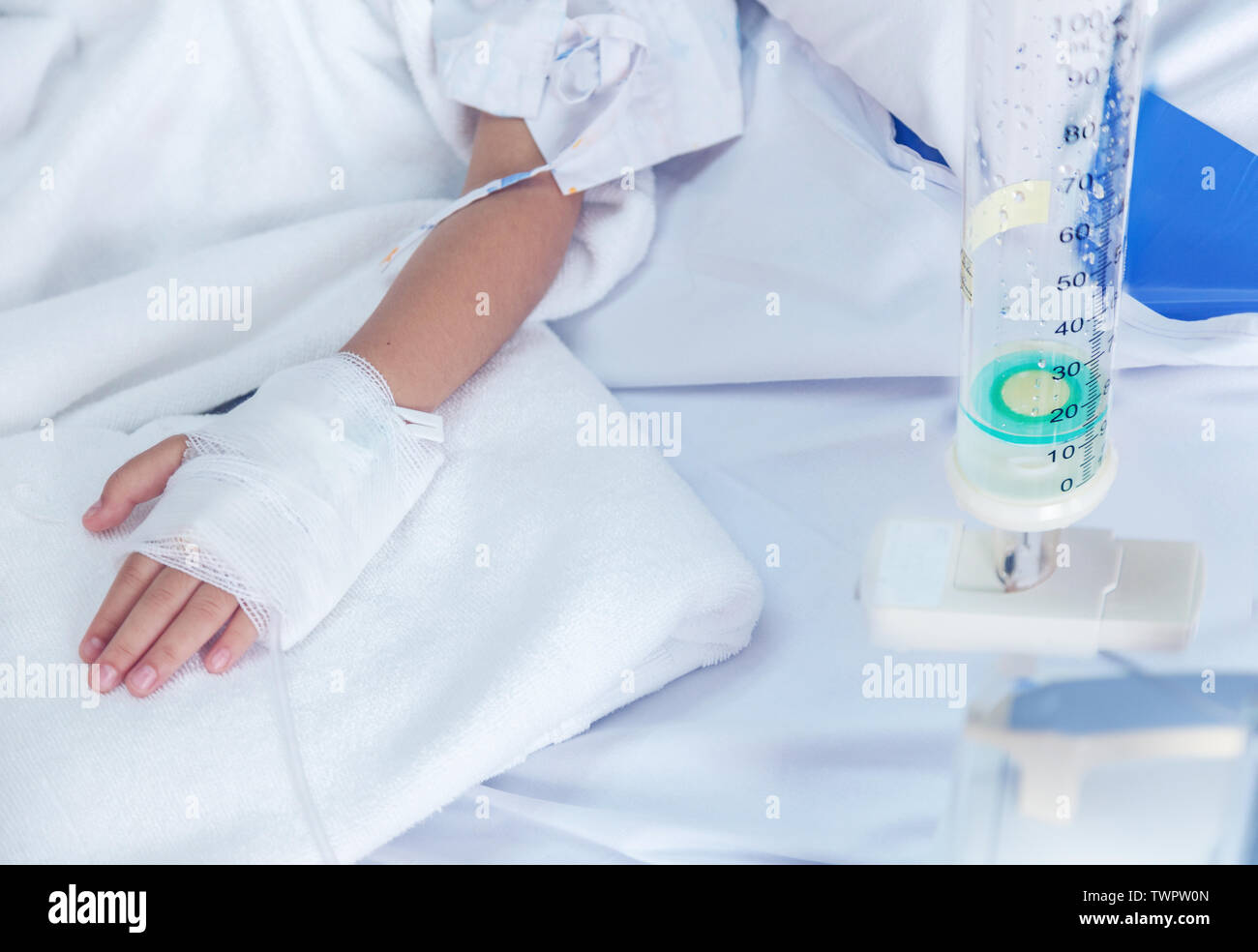 clinic heal kid Fluids Intravenous to blood vein in hosital room. Virus ...
