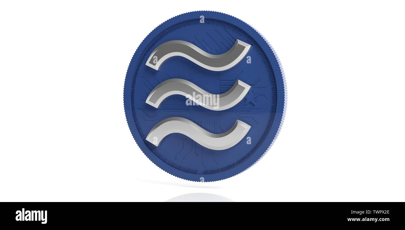 Libra coin logo, digital cryptocurrency, blue silver color, isolated ...