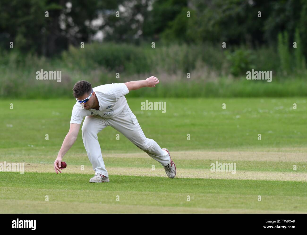 A fielder stops the ball Stock Photo - Alamy
