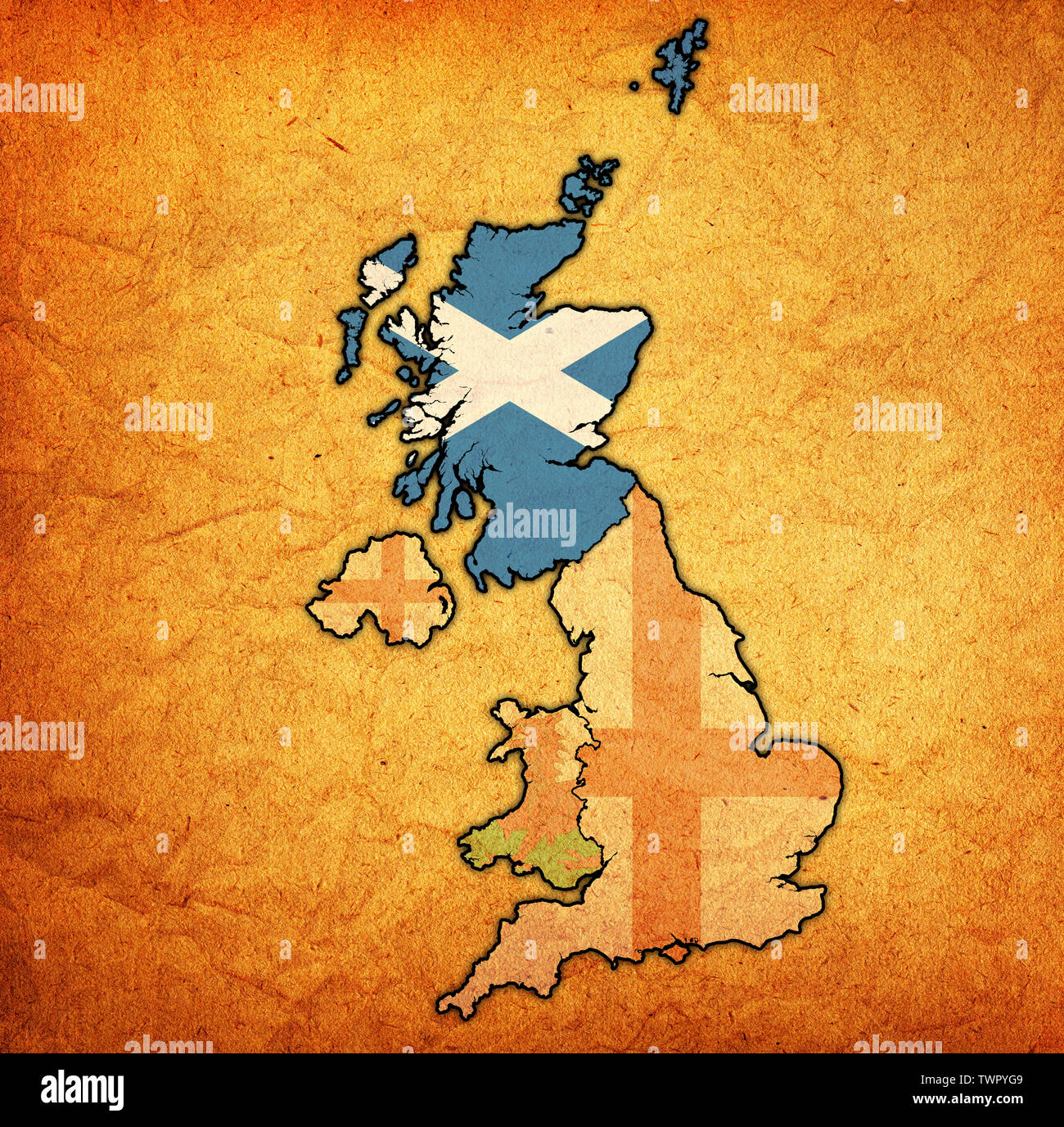 flag of Scotland on political map of countries belonging to United ...