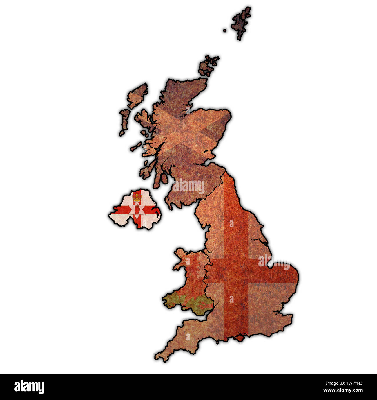 Ulster banner flag of Northern Ireland on political map of countries ...