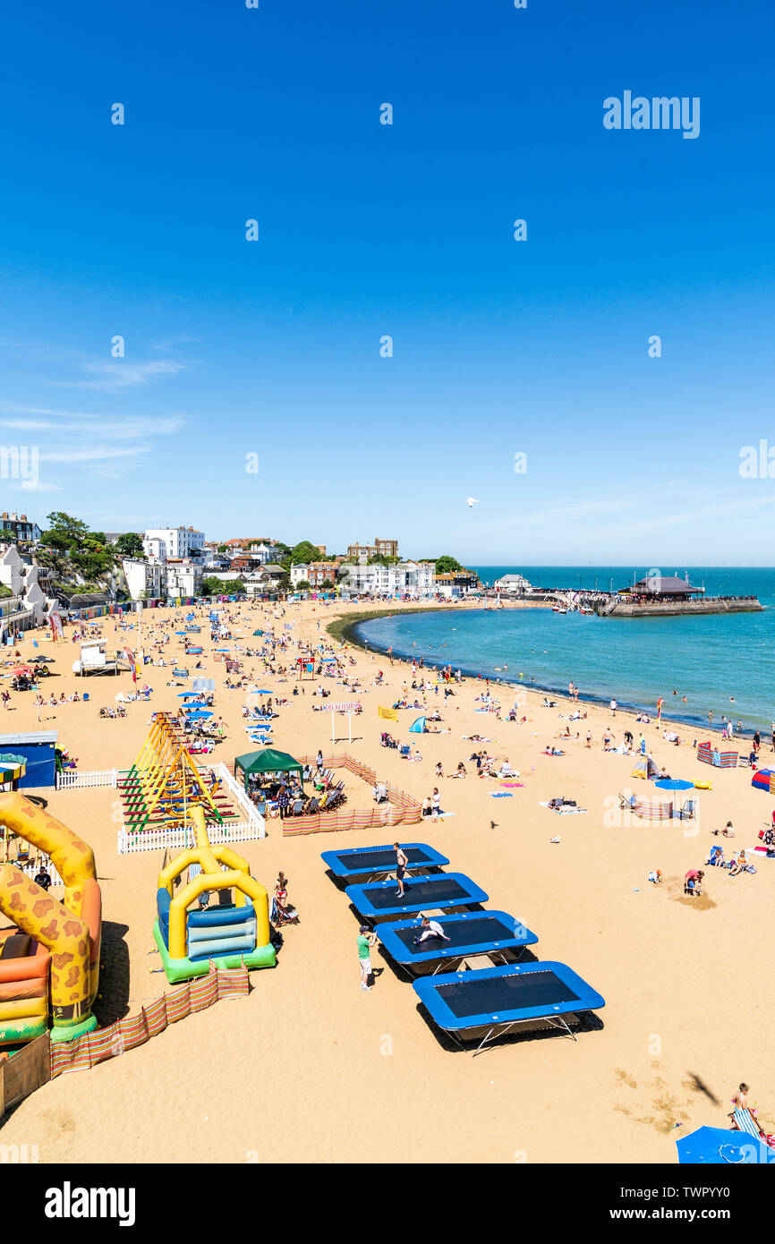 English coastal resort town of Broadstairs. High angle view of crowds ...