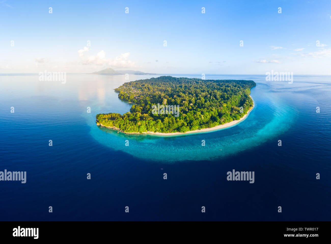 Aerial view tropical beach island reef caribbean sea. Indonesia ...