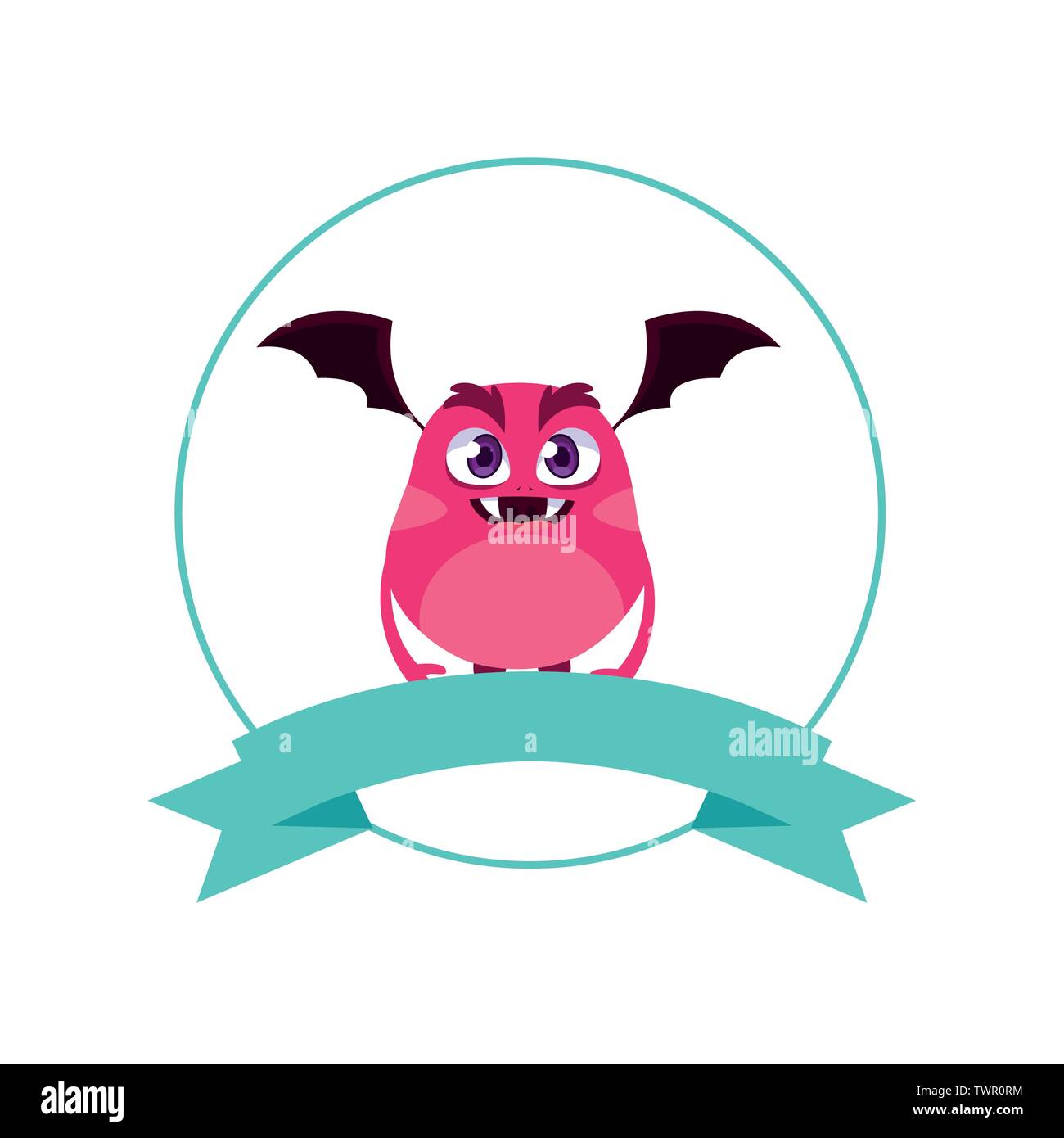 circular frame with monster flying and wings character vector ...