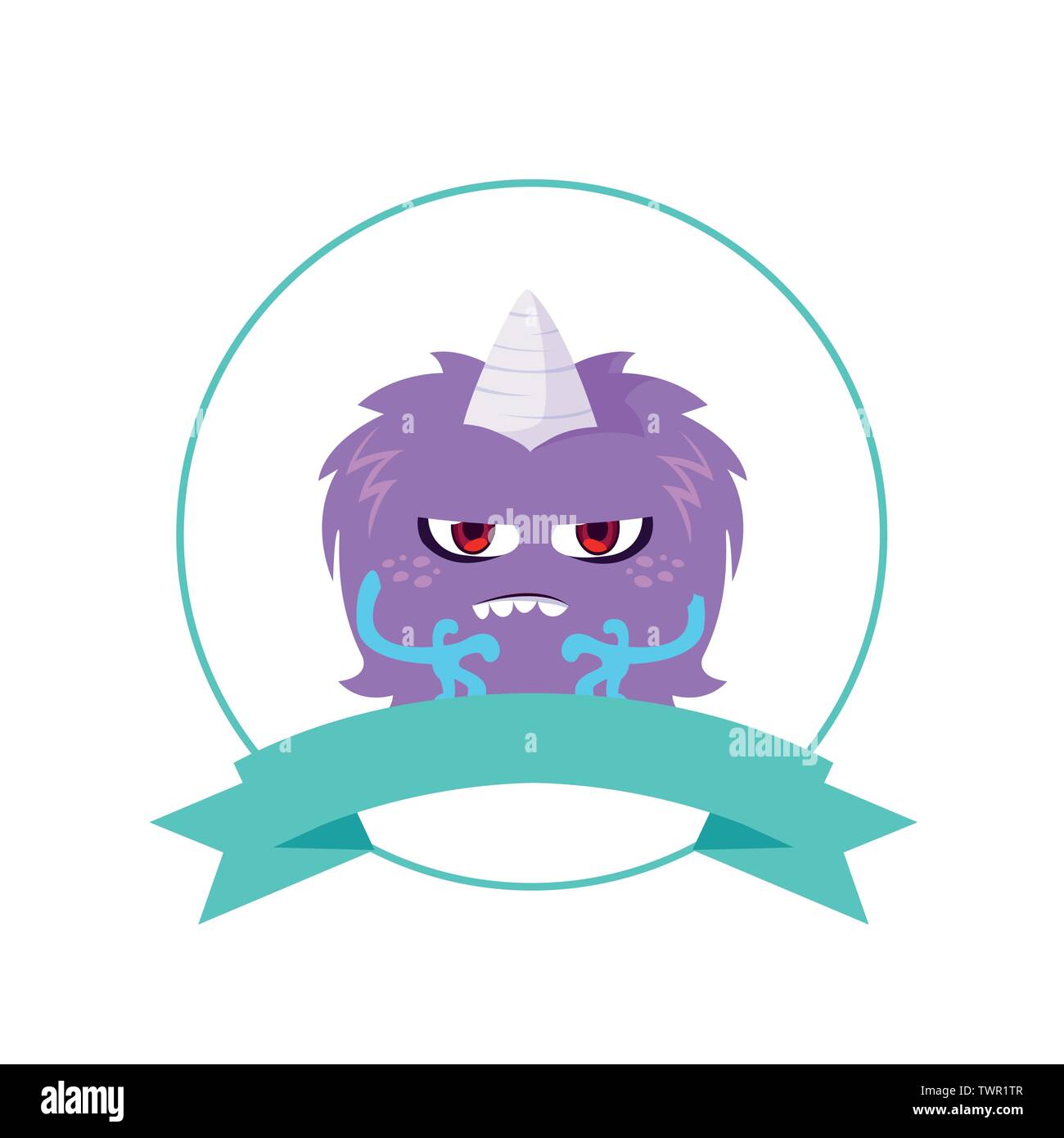 circular frame with monster and horn comic character vector ...